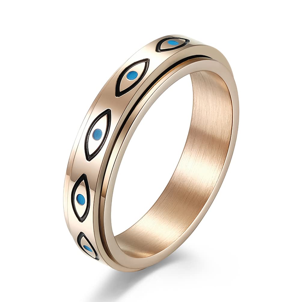 WOYNJI Stainless Steel Eye of Horus Spinner Ring for Men Women All Seeing Eye of God Wedding Band Fidget Anxiety Rings Rose Gold Size 11