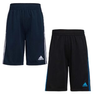 adidas youth 2-pack 3 stripes short (large 14/16, navy/white & black/bright blue)