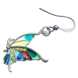 Enamel Alloy Rhinestone Butterfly Earrings Dangle Fashion Insect Summer Jewelry Butterfly Gfits for Women (Green)