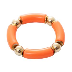 gold plated beaded acrylic bamboo tube bangle bracelets colorful summer beach chunky curved tube stretch bracelet for women stacking friendship jewelry-g orange