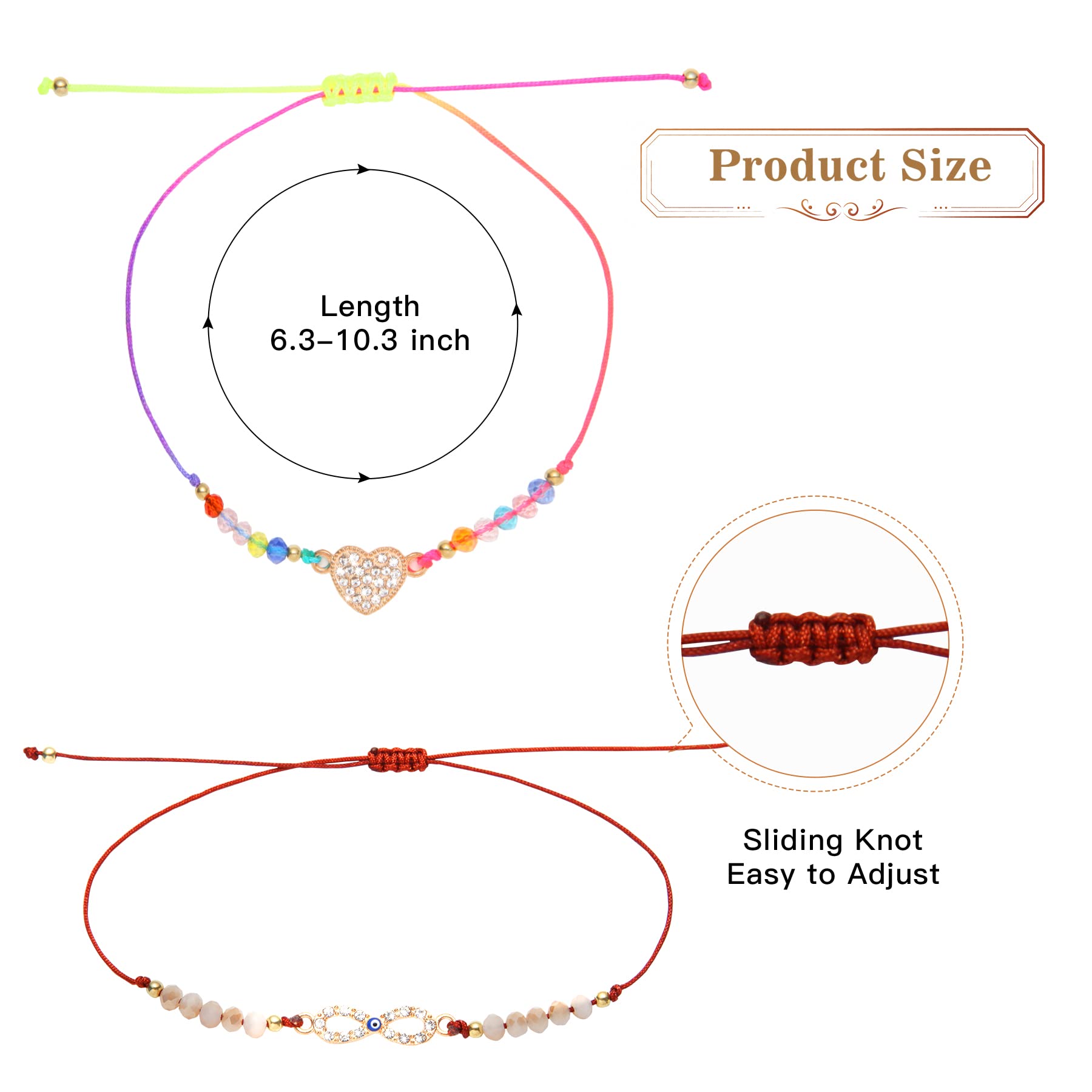 15 pcs Evil Eye Bracelets Mexican String Knot Bracelets Beaded Adjustable Handmade Braided Bracelet Set Evil Eye Anklets Jewelry for Women