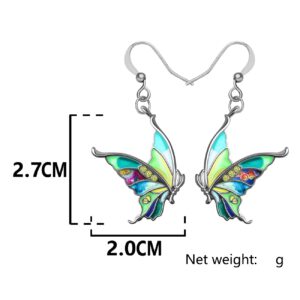 Enamel Alloy Rhinestone Butterfly Earrings Dangle Fashion Insect Summer Jewelry Butterfly Gfits for Women (Green)