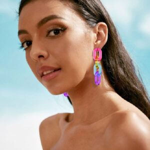 T-ztoss Minimalist paperclip Chain Dangle Earrings Acrylic Geometry Square Resin Tassel Drop Dangle Earrings Mottled Bohemia Statement link chain Earrings Fashion Jewelry for Women(colourful)