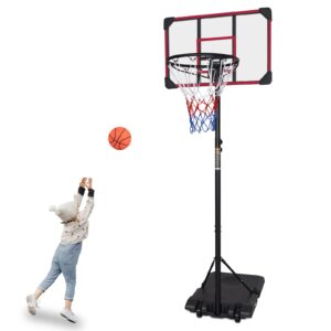 HooKung Portable Basketball Hoops Height Adjustable 5.6ft -7ft Basketball System 28 Inch Backboard with Wheels for Teenagers Youth Indoor Outdoor Use, red