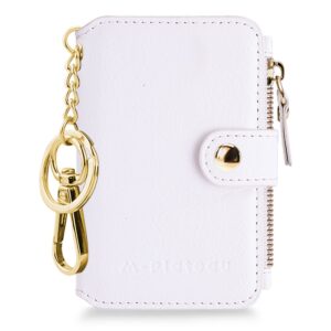 m-plateau off white keychain wallet, wallet women with circle coin purse keychain and zipper card case,trifold leather wallet with id window gift for women (white)