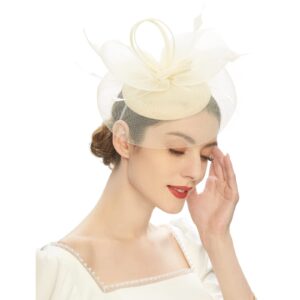 tea party fascinator kentuckys derbys hat fascinator pillbox hat headband for cocktail man head band (khaki, one size)