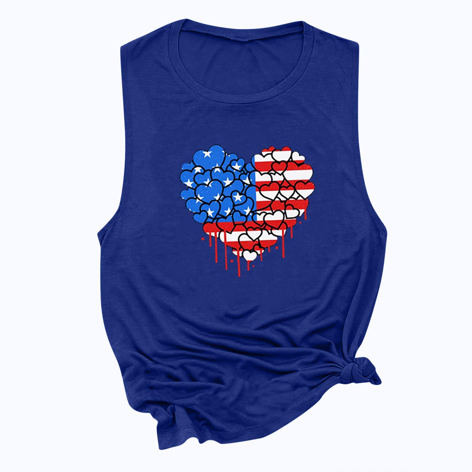 Womens American Flag Tops July 4th Sleeveless/Short Sleeve Tie Dye Print T-Shirt Casual Independence Day Patriotic Tees Blue