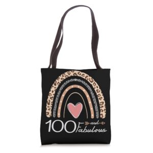 100 and fabulous boho rainbow funny 100th birthday tote bag