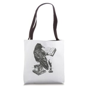 Raven bird reading book Tote Bag