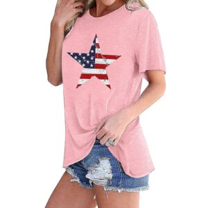 Womens American Flag Tops July 4th Sleeveless/Short Sleeve Tie Dye Print T-Shirt Casual Independence Day Patriotic Tees Pink