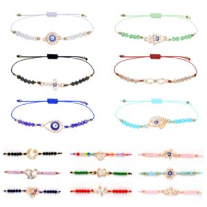 15 pcs evil eye bracelets mexican string knot bracelets beaded adjustable handmade braided bracelet set evil eye anklets jewelry for women