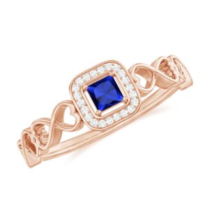 certified lab grown blue sapphire infinity heart ring with diamond | aaaa quality, 14k rose gold, size:us 6.50