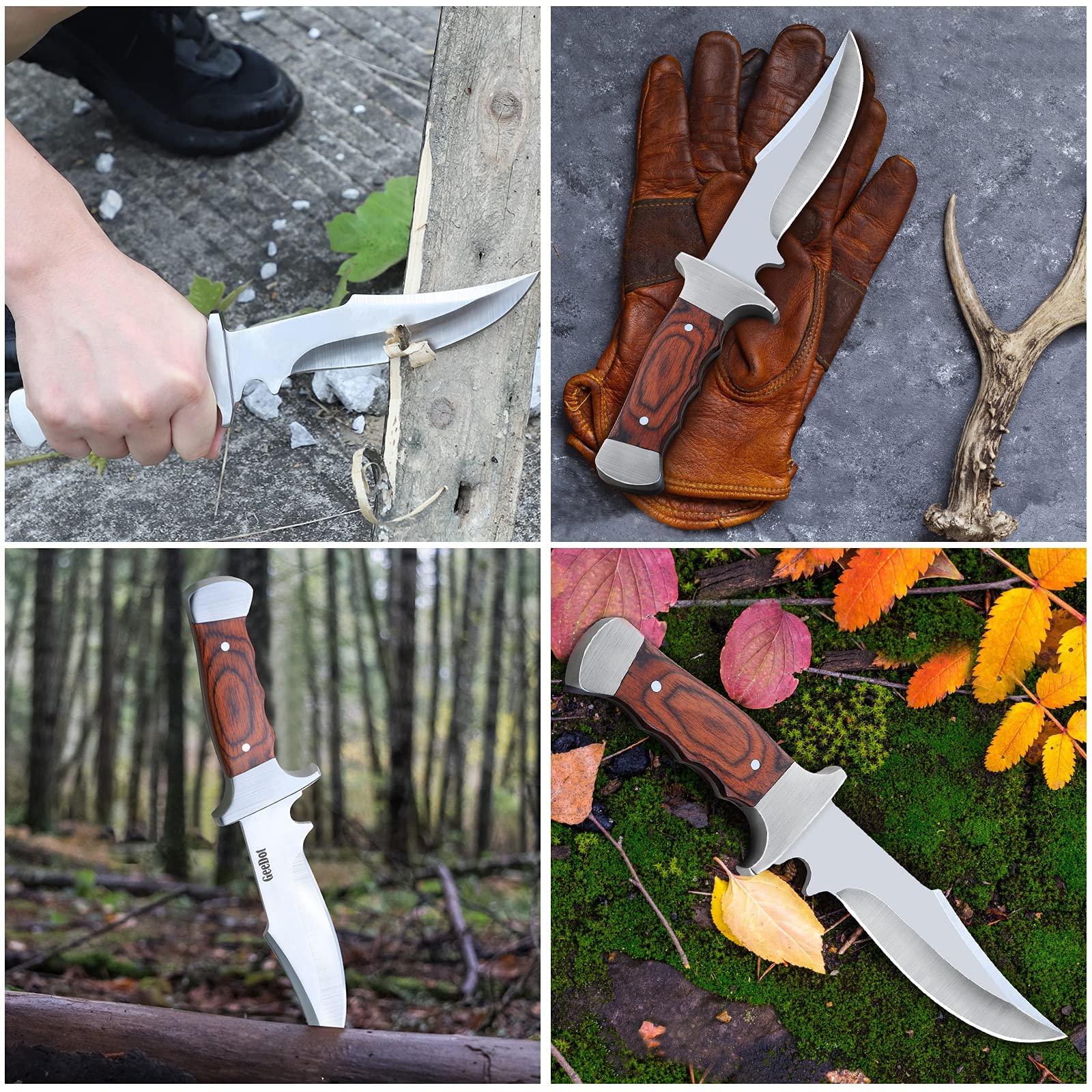 UMF 2 SET Fixed Blade Knives Skinning Knife Fix Blade Deer Hunting Knives with Sheath, Full Tang Sharp Knives for Men, Big Survival Bushcraft Knives for Camping Fishing Hiking Skinn and Outdoor