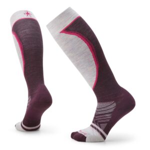 smartwool women's ski targeted cushion merino wool over the calf socks, bordeaux, small