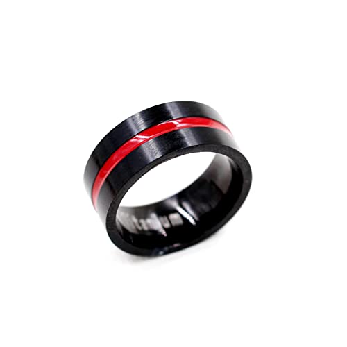 Black Titanium Steel Thin Red Line Ring Promise Engagement Wedding Bands LGBT Pride Ring for Gay & Lesbian Women Men Y1599 (Men, Size 10)