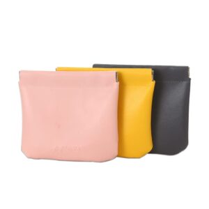 3 pieces mini leather squeeze coins purse pouch waterproof pocket cosmetic bag for women travel storage bag for headphones jewelry (3 colors, 4.7x4.5")