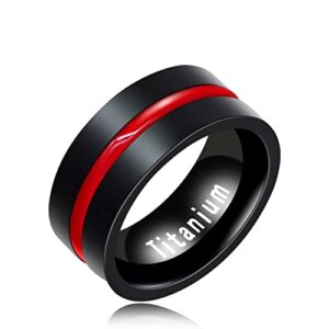 Black Titanium Steel Thin Red Line Ring Promise Engagement Wedding Bands LGBT Pride Ring for Gay & Lesbian Women Men Y1599 (Men, Size 10)