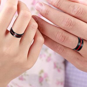 Black Titanium Steel Thin Red Line Ring Promise Engagement Wedding Bands LGBT Pride Ring for Gay & Lesbian Women Men Y1599 (Men, Size 10)