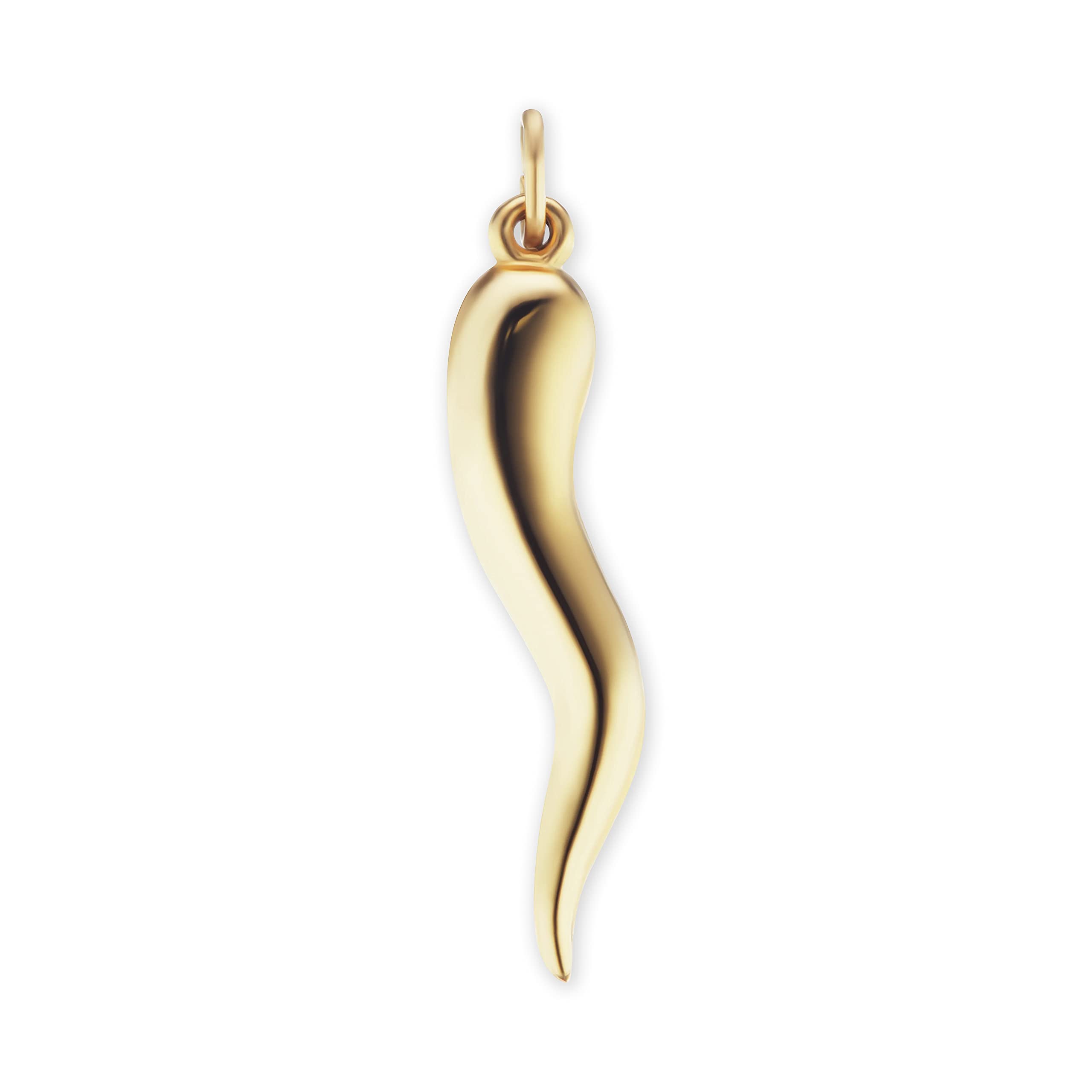 ITI NYC Genuine Sterling Silver (925) Solid Lucky Italian Horn Amulet (16 x 3 MM / 26 x 4 MM / 33 x 7 MM / 43 x 9 MM) (33, Sterling Silver 18K Yellow Gold Finish)