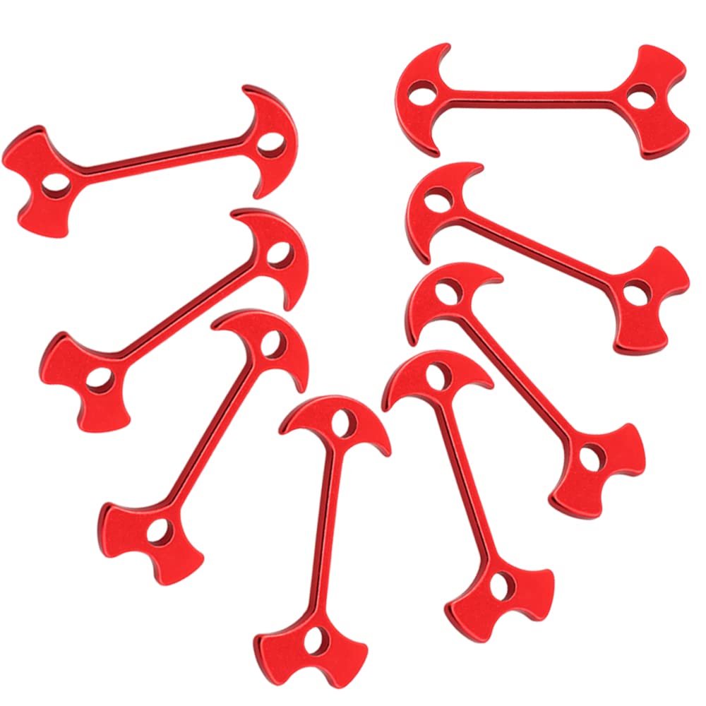 Fishbone Tent Stakes Deck Anchor Peg BLLNDX 8PCS 3 Inch Red Aluminium Alloy Deck Plank Road Camping Fish Bone Nails Rope Buckle Hook Cord Adjuster Tensioner Kit