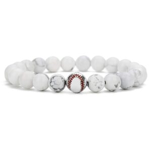 fuqimanman2020 baseball beads bracelet 8mm white turquoise matte agate beads elastic bracelet-white turquoise