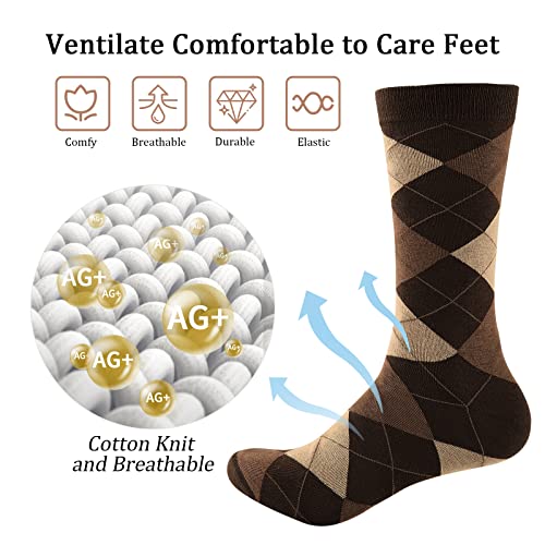 Yousu Mens Dress Socks Business Casual Solid Pattern Cotton Crew Sock 6 Pairs Pattern Brown