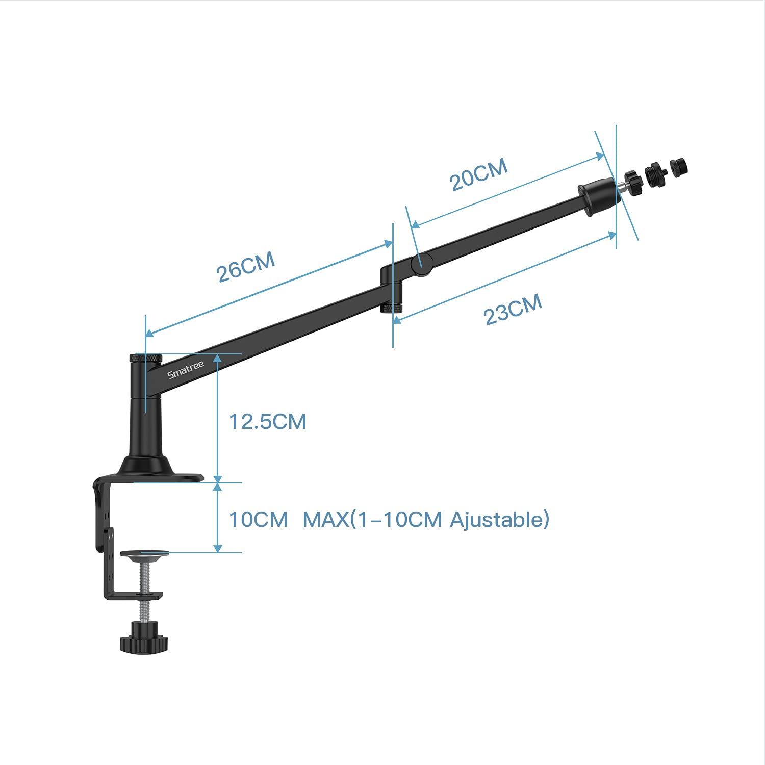 Smatree Mic Arm Desk Mount for Shure SM7B/SM58/MV7/AT2020 Mic, Shure SM7B Mic Stand, Metal Mic Arm Stand with 5/8" Adapter for Singing,Podcasts and Recording