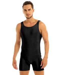 iiniim men's sleeveless vest tank top stretchy leotard gymnastics bodysuit wrestling singlet uniform jumpsuit black xx-large