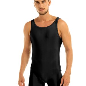 iiniim Men's Sleeveless Vest Tank Top Stretchy Leotard Gymnastics Bodysuit Wrestling Singlet Uniform Jumpsuit Black XX-Large