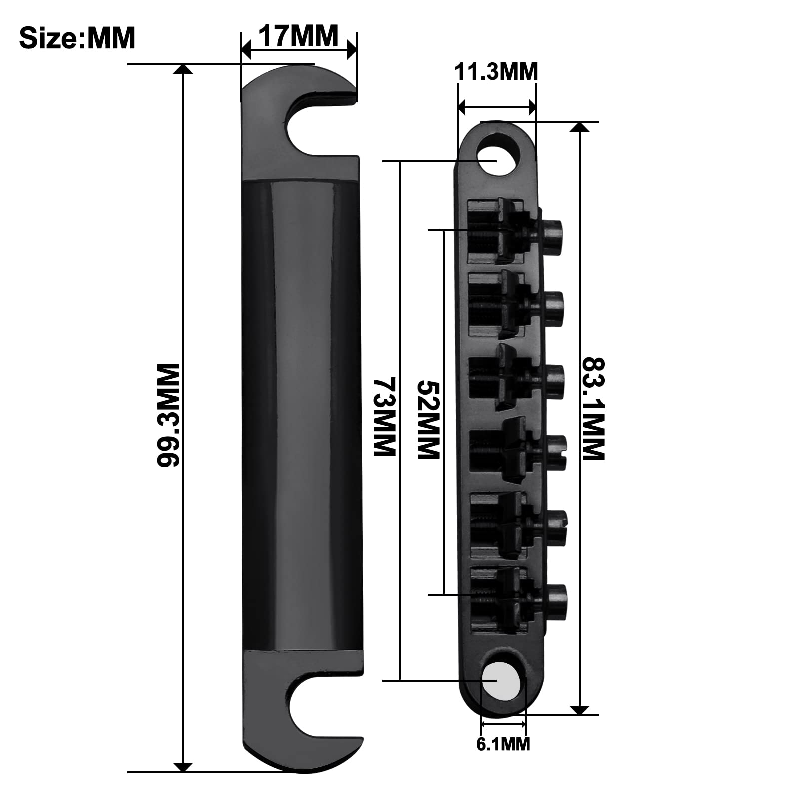 MAXCHEER A Set of String Saddle Tune-O-Matic Bridge & Tailpiece For GB LP Style Electric Guitar (Black)