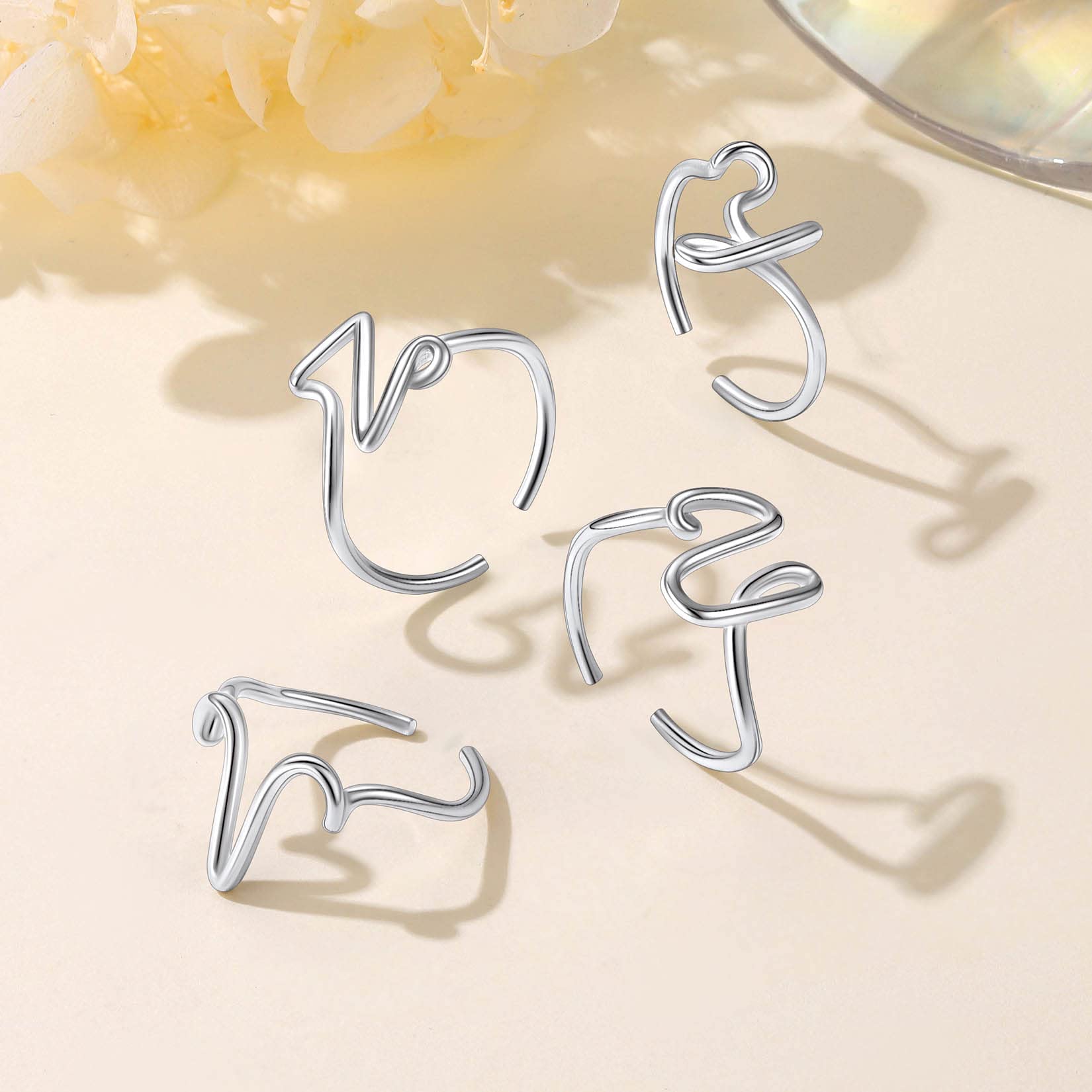 Suplight 925 Sterling Silver N Initial Ring, Ajudstable Alphabet Letter Ring, Women Rings