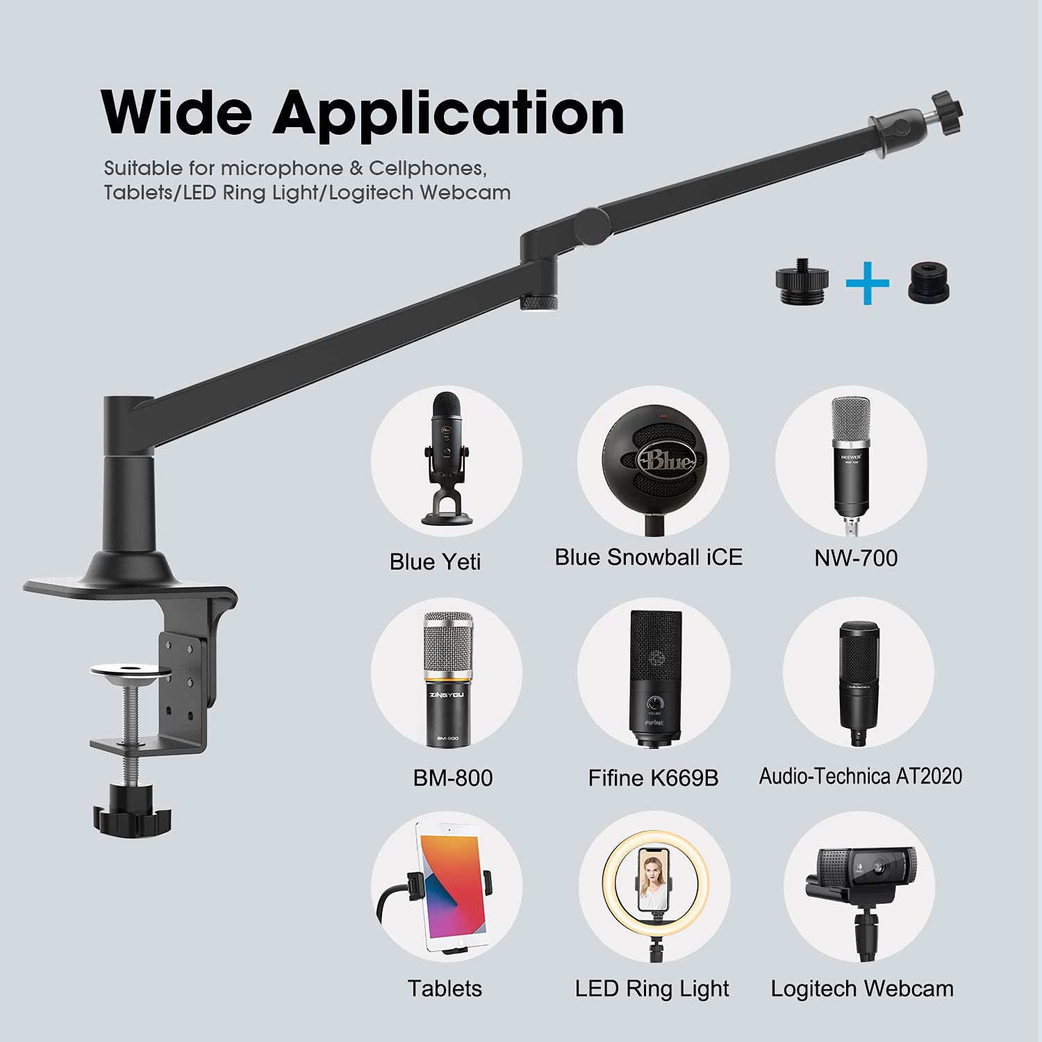 Smatree Mic Arm Desk Mount for Shure SM7B/SM58/MV7/AT2020 Mic, Shure SM7B Mic Stand, Metal Mic Arm Stand with 5/8" Adapter for Singing,Podcasts and Recording