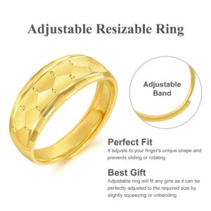 CHOW SANG SANG 999.9 24K Solid Gold Price-by-Weight 9.73g Gold Modern with Hammer Finish Band Ring for Women 82820R | Size Adjustable