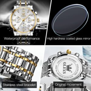 OLEVS Chronograph Multifunction Watches for Men Two-Tone White Dial Waterproof Sport Wrist Watches for Father Husband Boyfriend Son Father's Day Gifts