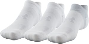 under armour adult armourdry run lite no show tab socks, 3-pairs, white/halo gray, large