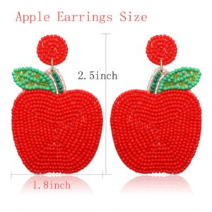 Beaded Earrings HandmadeTeacher Apple Bead Dangling Earrings Funny Fruit Drop Dangle Earrings for Women Teacher’s Day Appreciation Back to School Jewelry Gifts