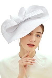 babeyond tea party fascinator kentucky hat women’s fascinator straw derby pillbox hat for cocktail wedding (white)