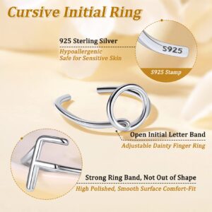 Suplight 925 Sterling Silver N Initial Ring, Ajudstable Alphabet Letter Ring, Women Rings