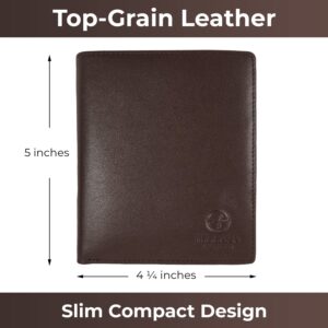 Extra Large Mens Leather Wallet with 12 credit card slots. Slim Minimalist Design, Not Bulky. Bifold Organizer. Wallet for Men. Dark Brown 5 x 4.25 in.