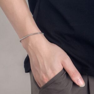 Dankadi 925 Sterling Silver Bracelet Men Women 3MM Square Rolo Link Round Box Chain 6.3" 6.7" 7" 7.5" 8" 8.5" 9" Bangle Unisex Jewelry Gift (Silver, 9 inches)