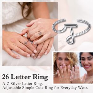 Suplight 925 Sterling Silver N Initial Ring, Ajudstable Alphabet Letter Ring, Women Rings