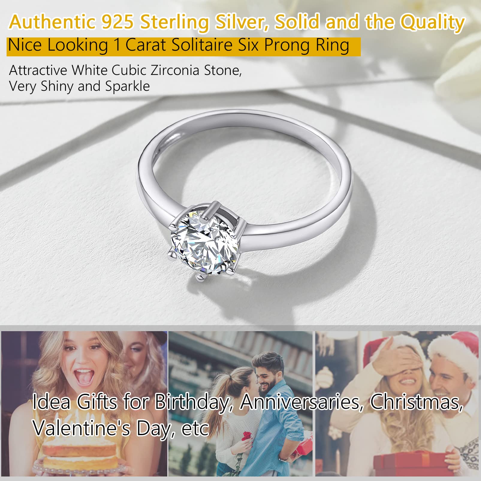 PROSILVER Sterling Silver Wedding Band Solitaire Engagement Dainty Rings For Women Size 7 Cubic Zirconia Ring