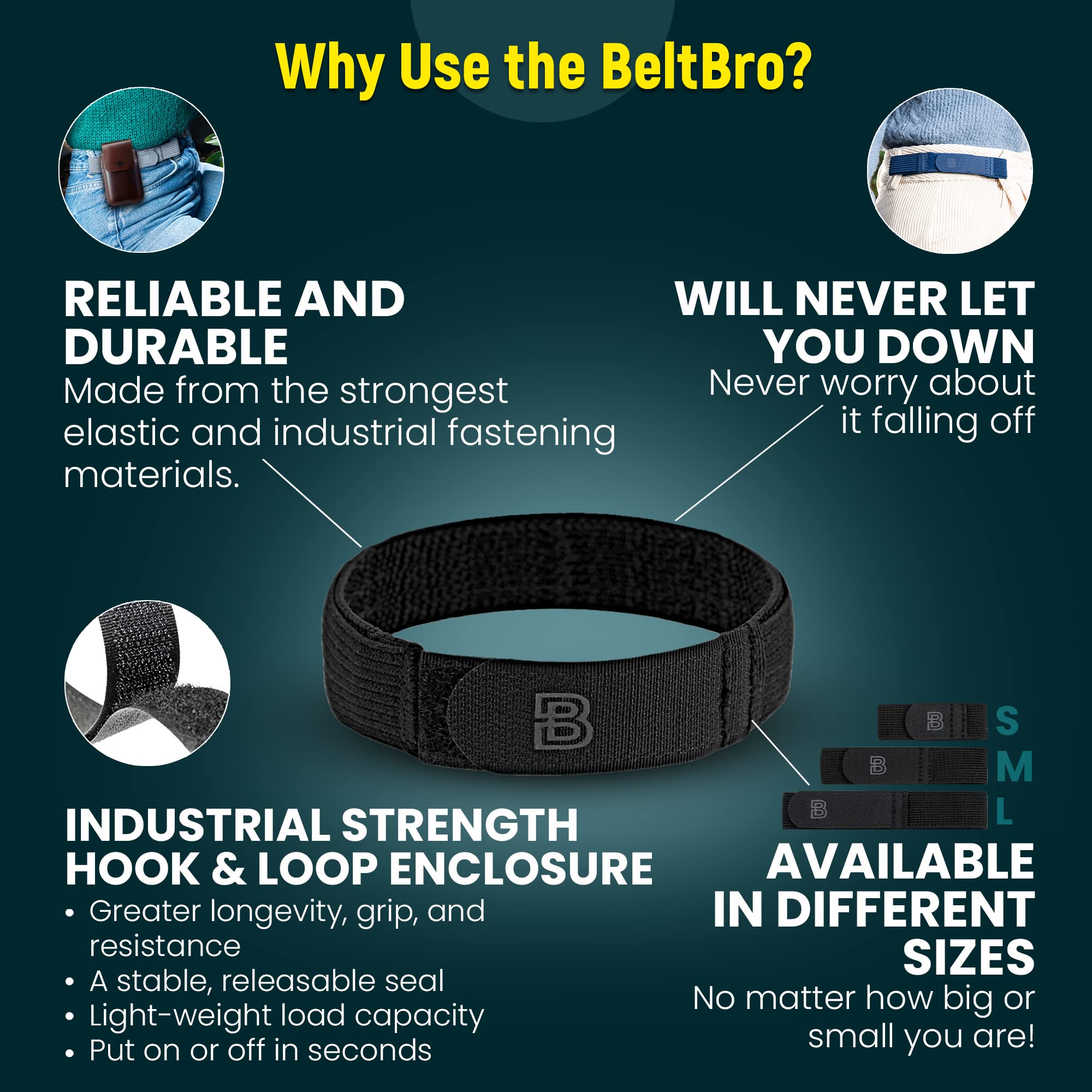 BeltBro For Women No Buckle Elastic Belt — 6 Pack (S, M, L) x 2 — Fits 1 Inch Belt Loops, Easy To Use