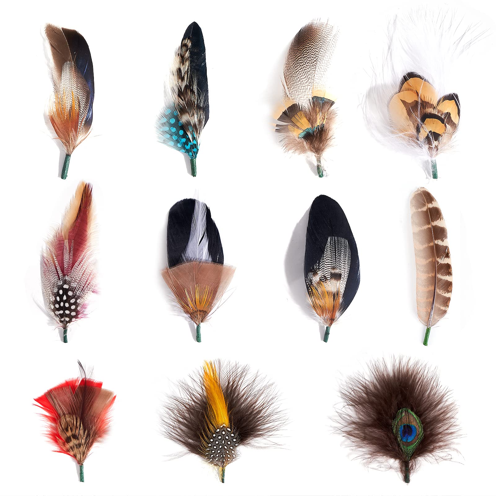 MIX BROWN Hat Feathers, Assorted Natural Feather Packs Accessories for Fedora Cowboy Hats, Pork Pie Trilby Hats (11 PCS)