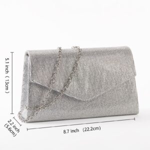 GEGELE Women's Sparkly Evening Bags Glitter Rhinestone Clutch Purse for Party Prom Wedding (Silver)