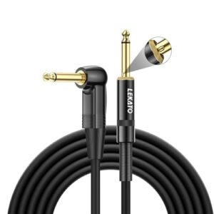 lekato instrument cable with mute button, guitar cable10 ft guitar audio cable for electric guitar, bass, professional electric amp cord with dual mute plug ends, 1/4" right angle to straight plug