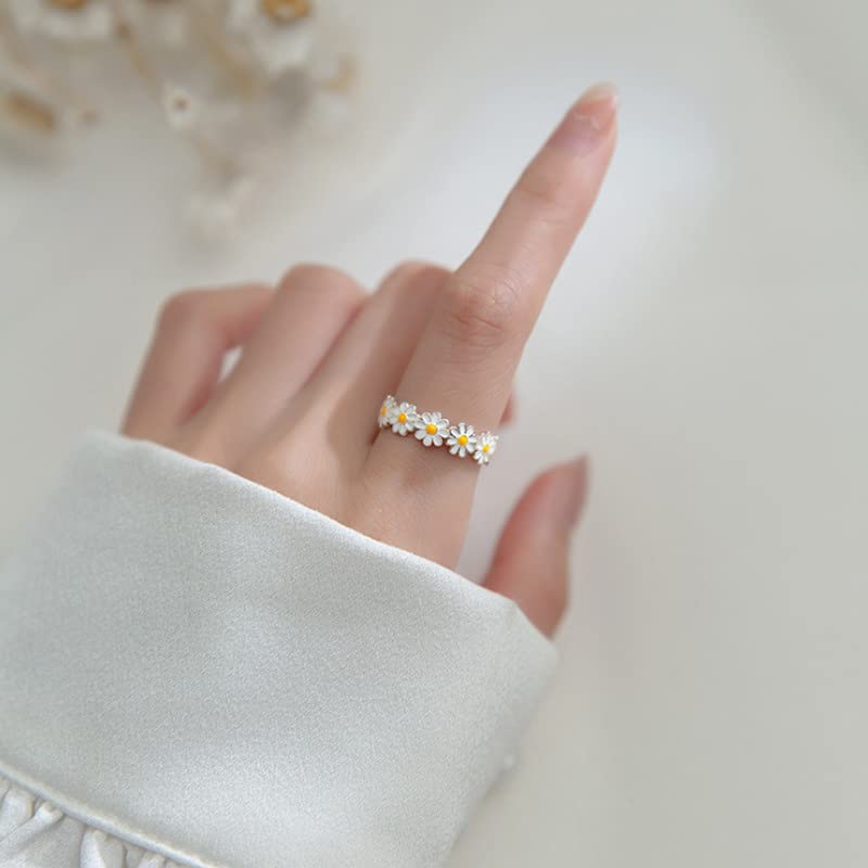 Fashionable Droplet Design Trendy Korean Daisy Flower Rings for Women Finger Ring Fine Jewelry