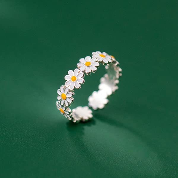 Fashionable Droplet Design Trendy Korean Daisy Flower Rings for Women Finger Ring Fine Jewelry