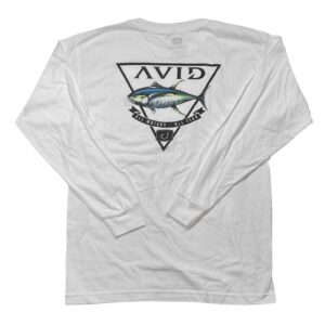 avid gear fishing salt water adult ls t-shirt outdoor style and comfort ls t-shirt - yellowfin white, size: medium