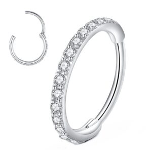 l7l7wm cz hinged segment nose rings hoop 316l surgical steel cubic zirconia conch daith helix tragus body piercing jewelry lip rings cartilage earrings 20g 18g 16g stainless steel septum clicker ring,